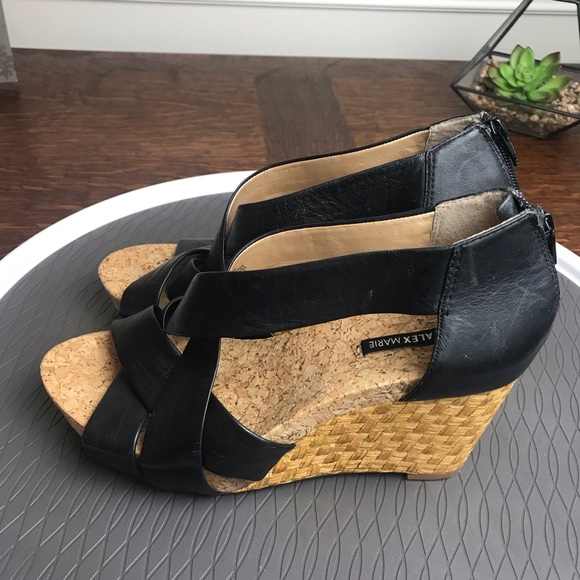 Alex Marie | Shoes | Alex Marie Black Wedge Sandals | Poshmark